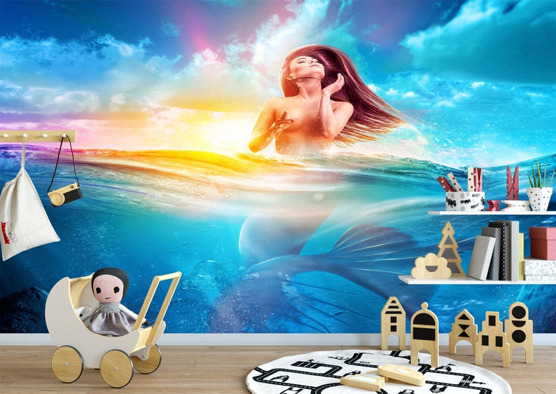 Mermaid in the Sea Wall Mural Photo Wallpaper UV Print Decal | Etsy