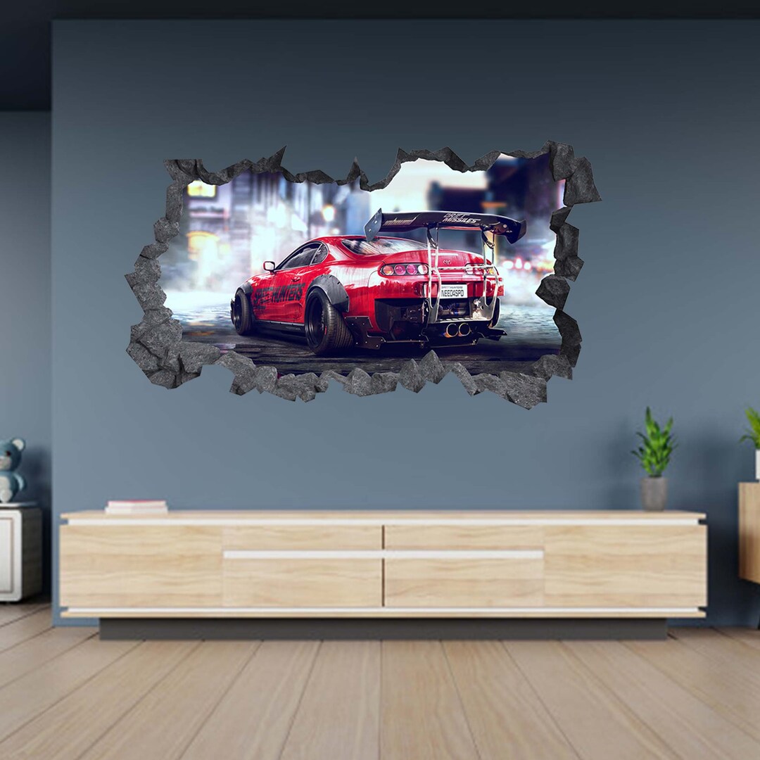 Wall Sticker Toyota Supra Sports Car 3D Hole in the Wall Effect C Self ...