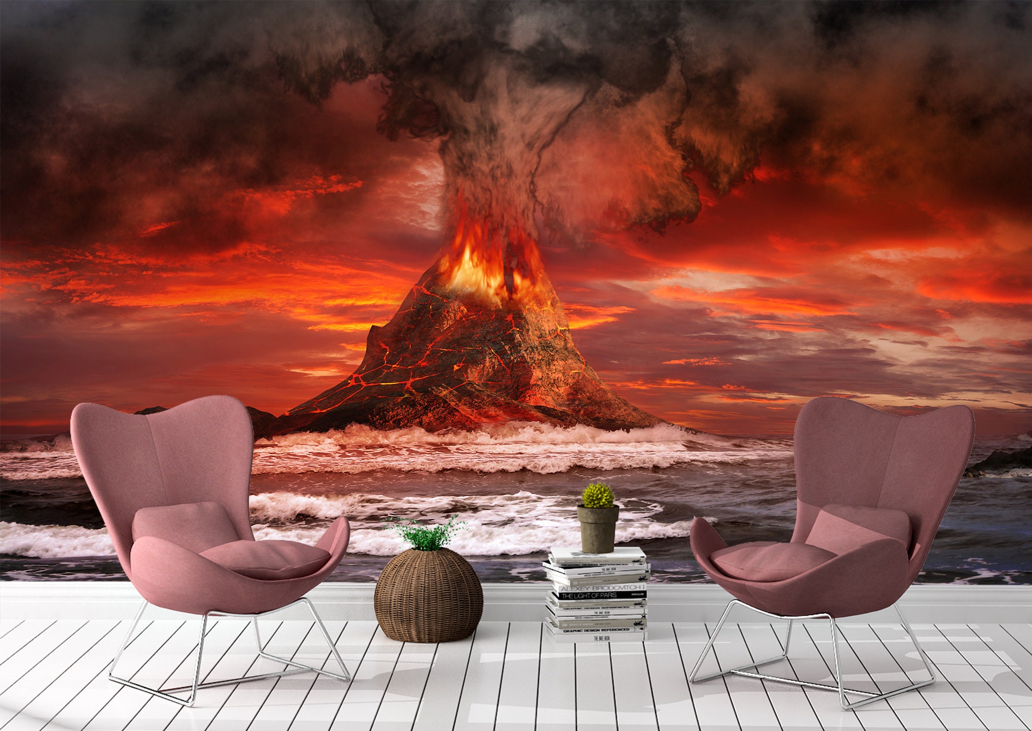 Volcano Magma Eruption Wall Mural Wallpaper Wall Art Peel & | Etsy