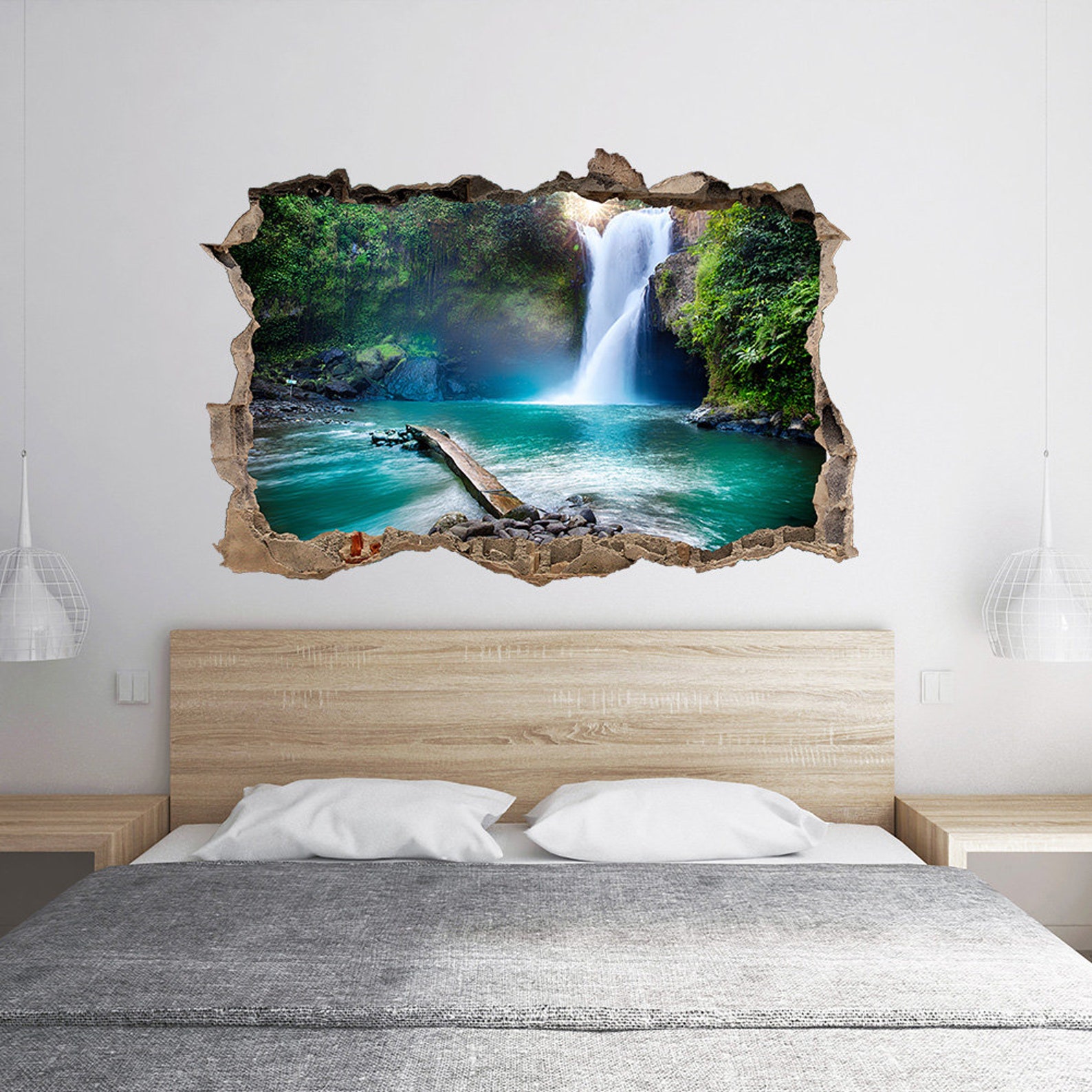 Wall Sticker Waterfall & River Theme 3D Hole in The Wall | Etsy