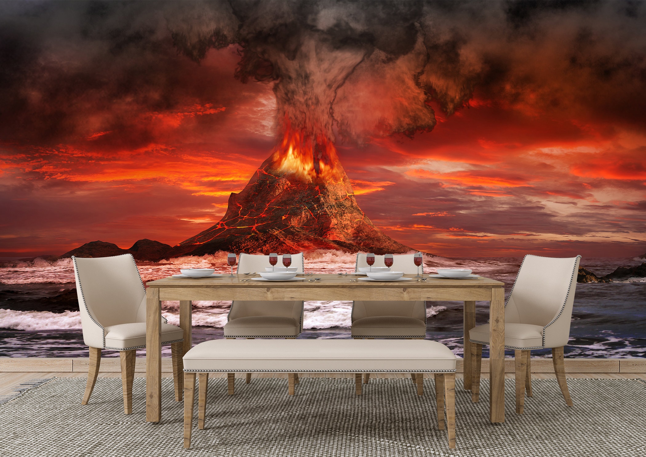 Volcano Magma Eruption Wall Mural Wallpaper Wall Art Peel & | Etsy