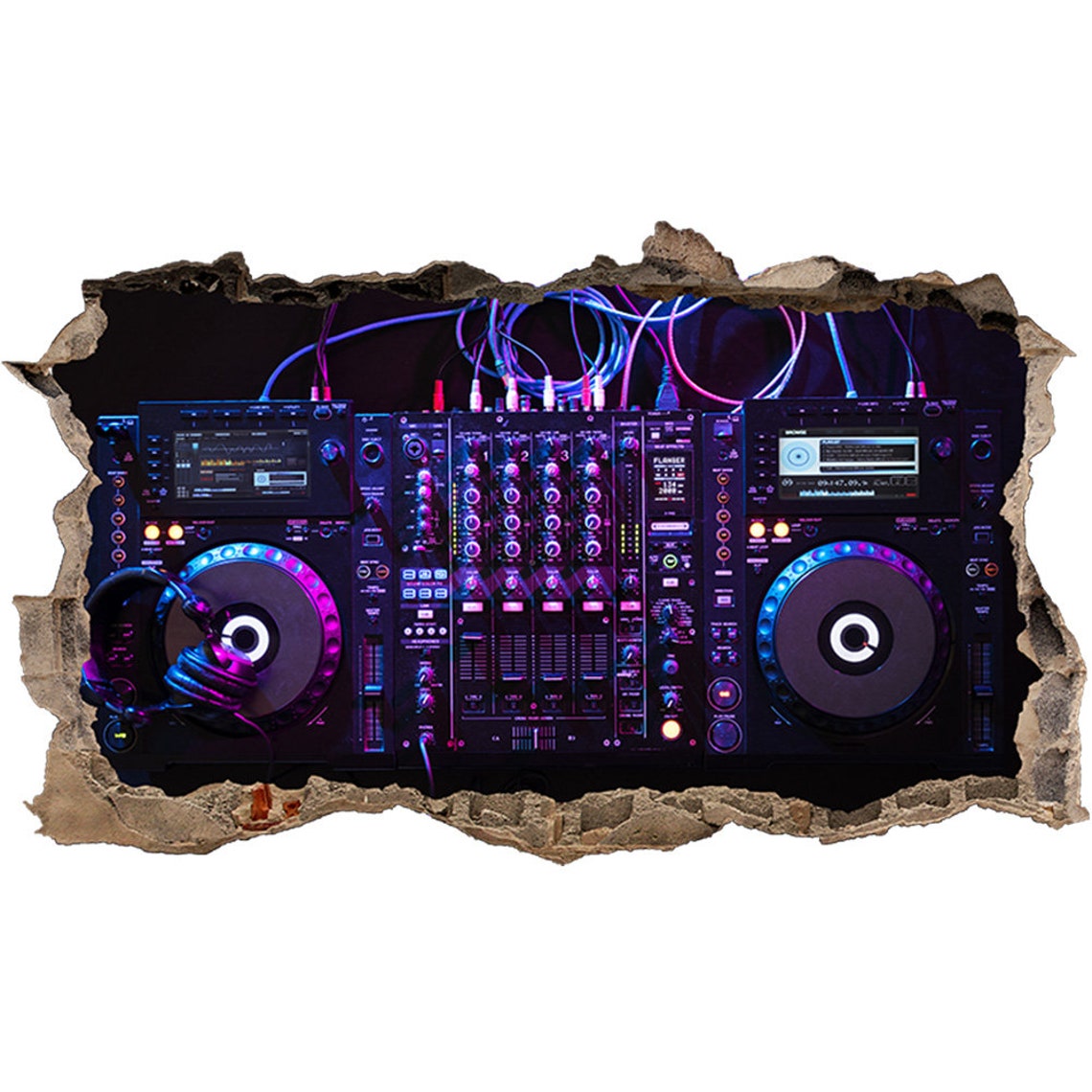 Wall Sticker DJ Music Console & Neon 3D Hole in the Wall - Etsy