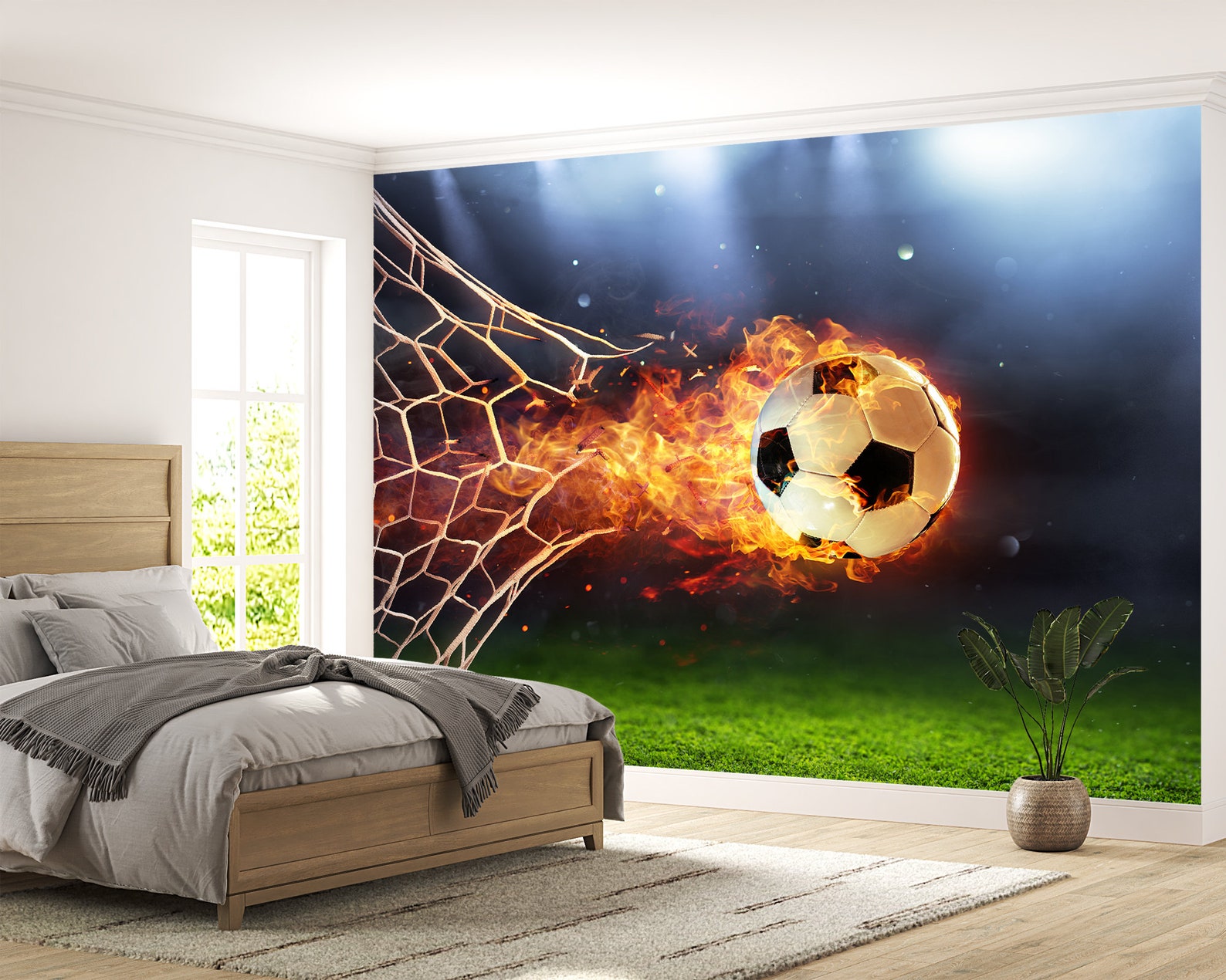 Fire Football Goal Wallpaper Mural: UV Print Decal Wall Art Décor for ...