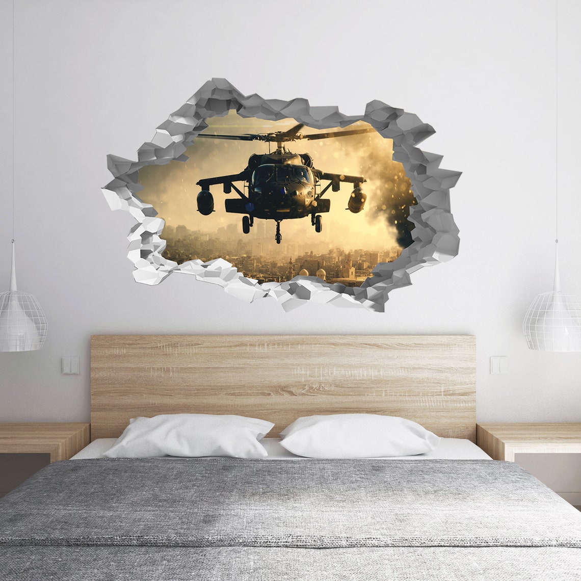 Wall Sticker Army Helicopter Battlefield 3D Hole in the Wall B - Etsy