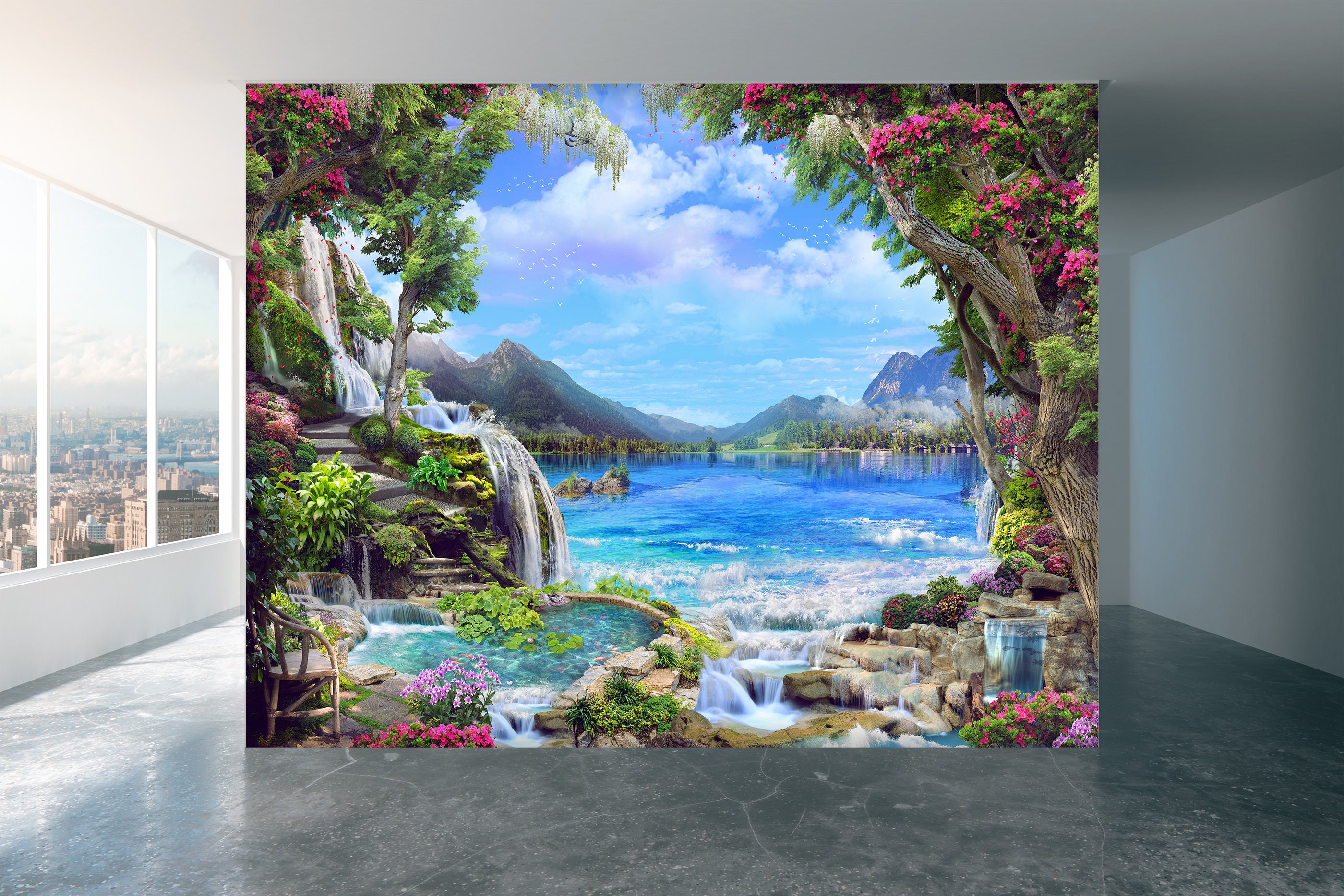 Lake With a Garden Wall Mural Wallpaper Wall Art Peel & Stick - Etsy