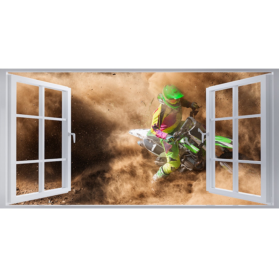 Wall Sticker Motocross & Sand Blast 3D Window Effect Self Adhesive ...
