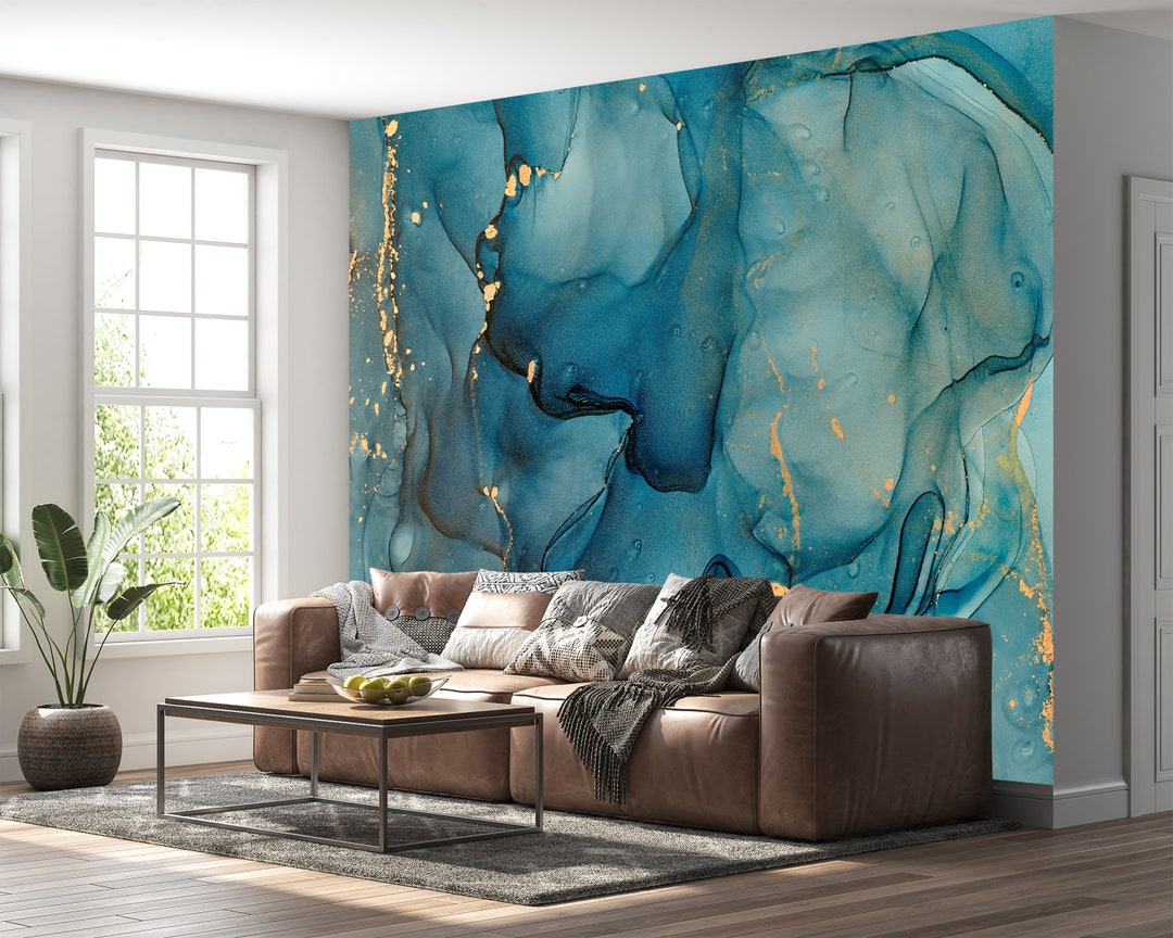 Blue Marble Wall Art Wallpaper Peel and Stick, Easy to Apply Bedroom ...