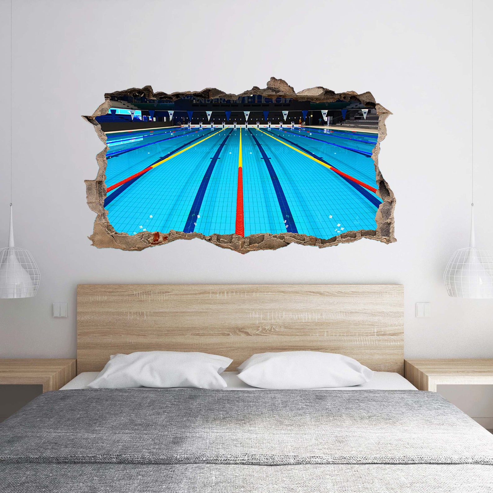 Wall Sticker Swimming Pool Theme 3D Hole in the Wall Effect Self ...