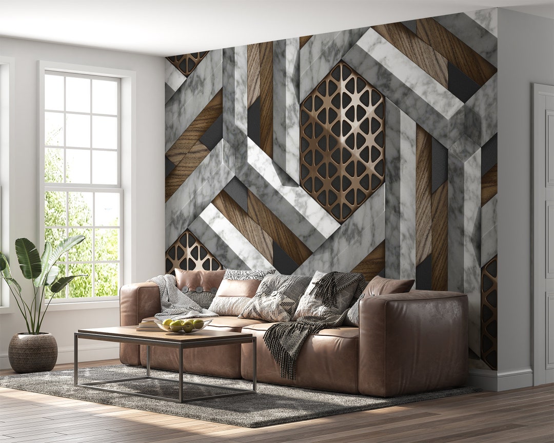 Abstract Shape 3D Effect Wall Mural Silver and Brown - Etsy
