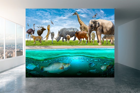 Wildlife Animals View Theme Wall Mural Wallpaper Wall Art Peel | Etsy