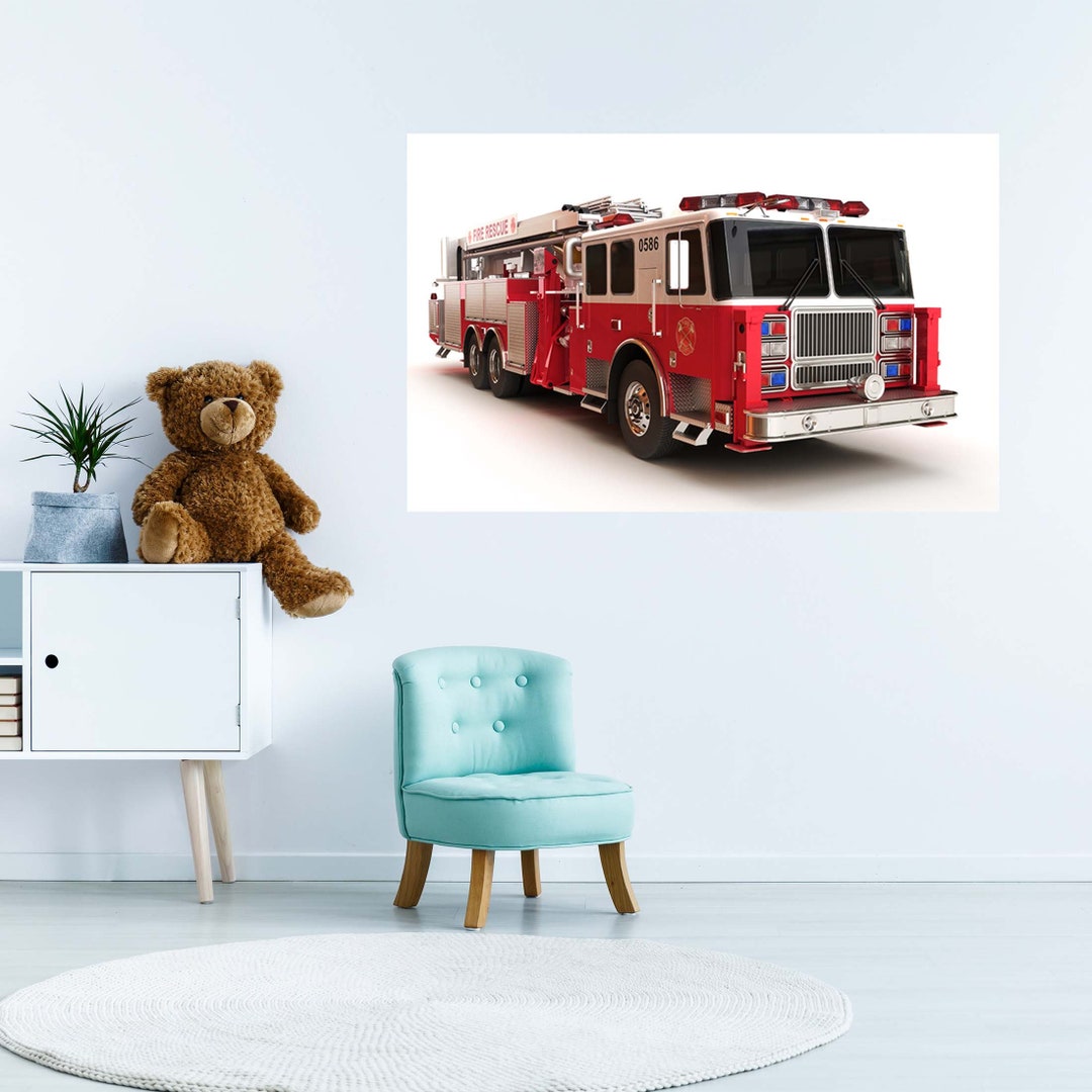 Wall Sticker American Fire Truck Poster Self-adhesive Decal Deco Mural ...