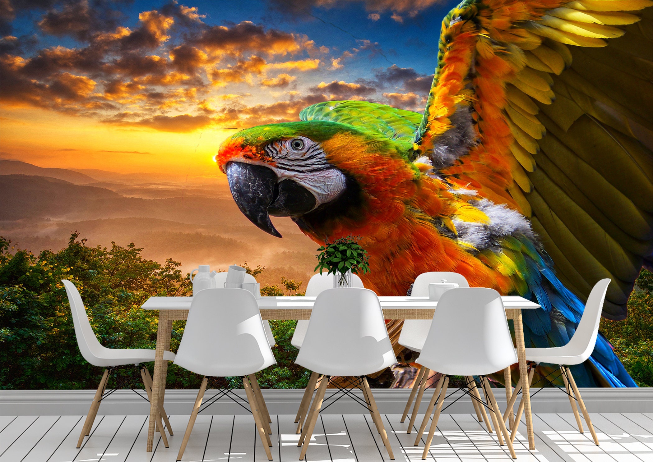 Flying Colourful Parrot Wall Mural Photo Wallpaper UV Print | Etsy