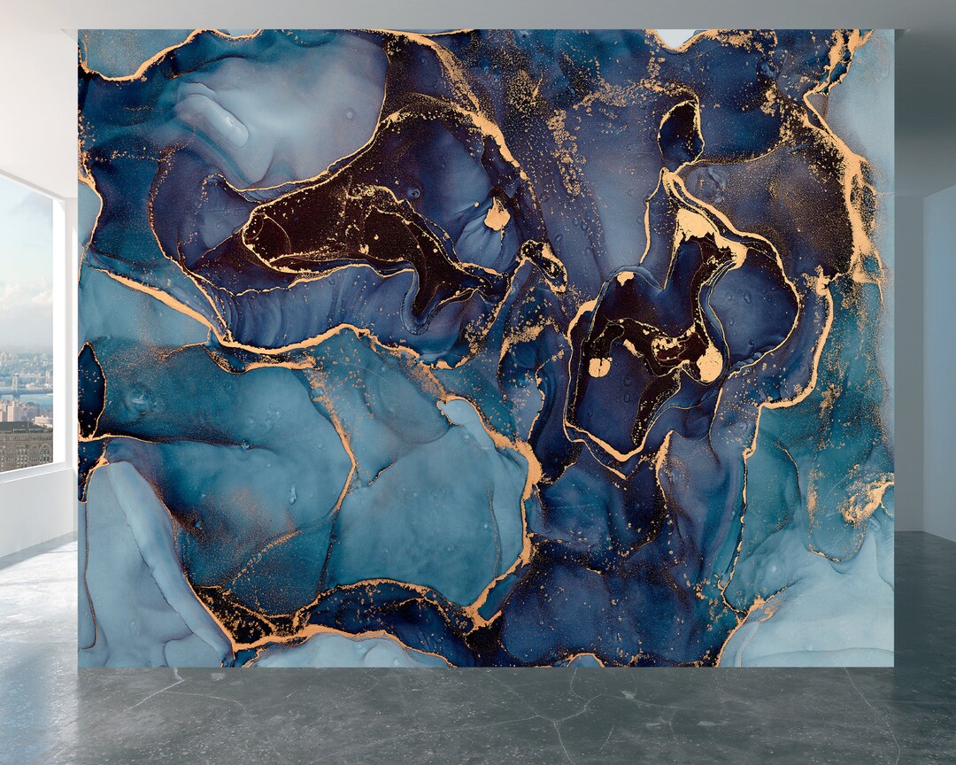Marble in Shades of Blue Wall Mural Captivating Wallpaper Art, Peel ...