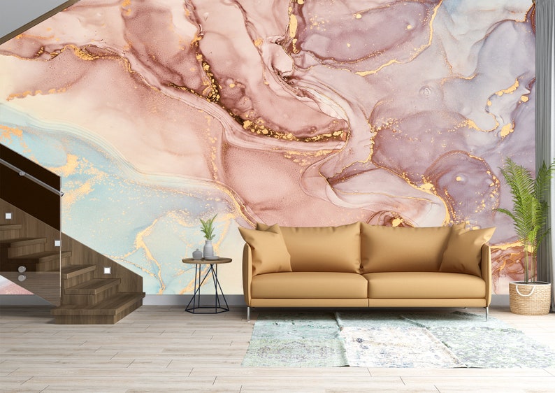 Pink Marble Wall Mural Wallpaper Wall Art Peel & Stick Self | Etsy UK