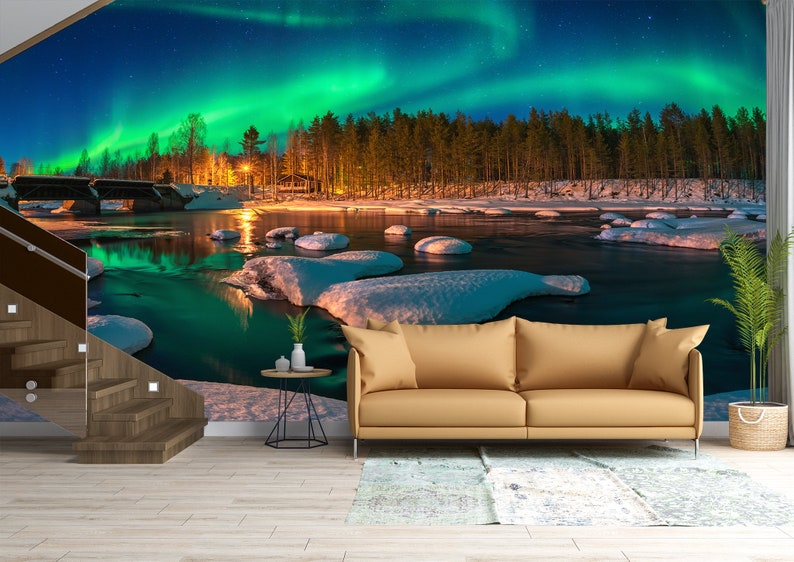Aurora Borealis Wall Mural Wallpaper Wall Art Peel & Stick - Etsy UK