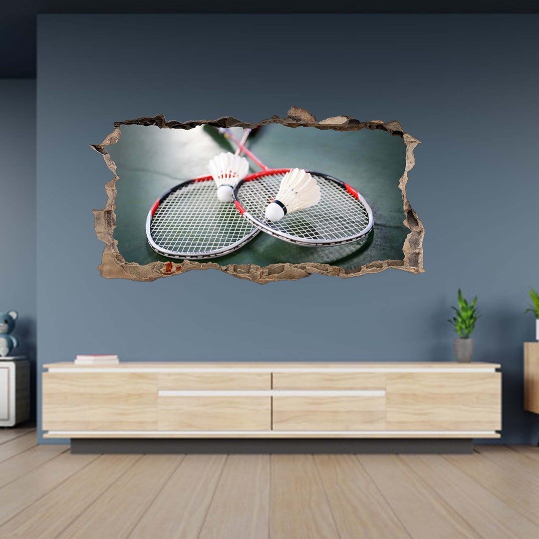 Wall Sticker Badminton Rackets Sport 3D Hole in the Wall - Etsy