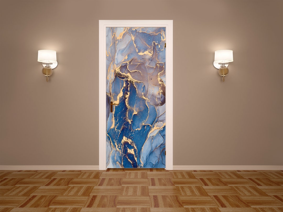 Door Sticker Blue Marble Print Vinyl Door Covering Marble Decal - Etsy