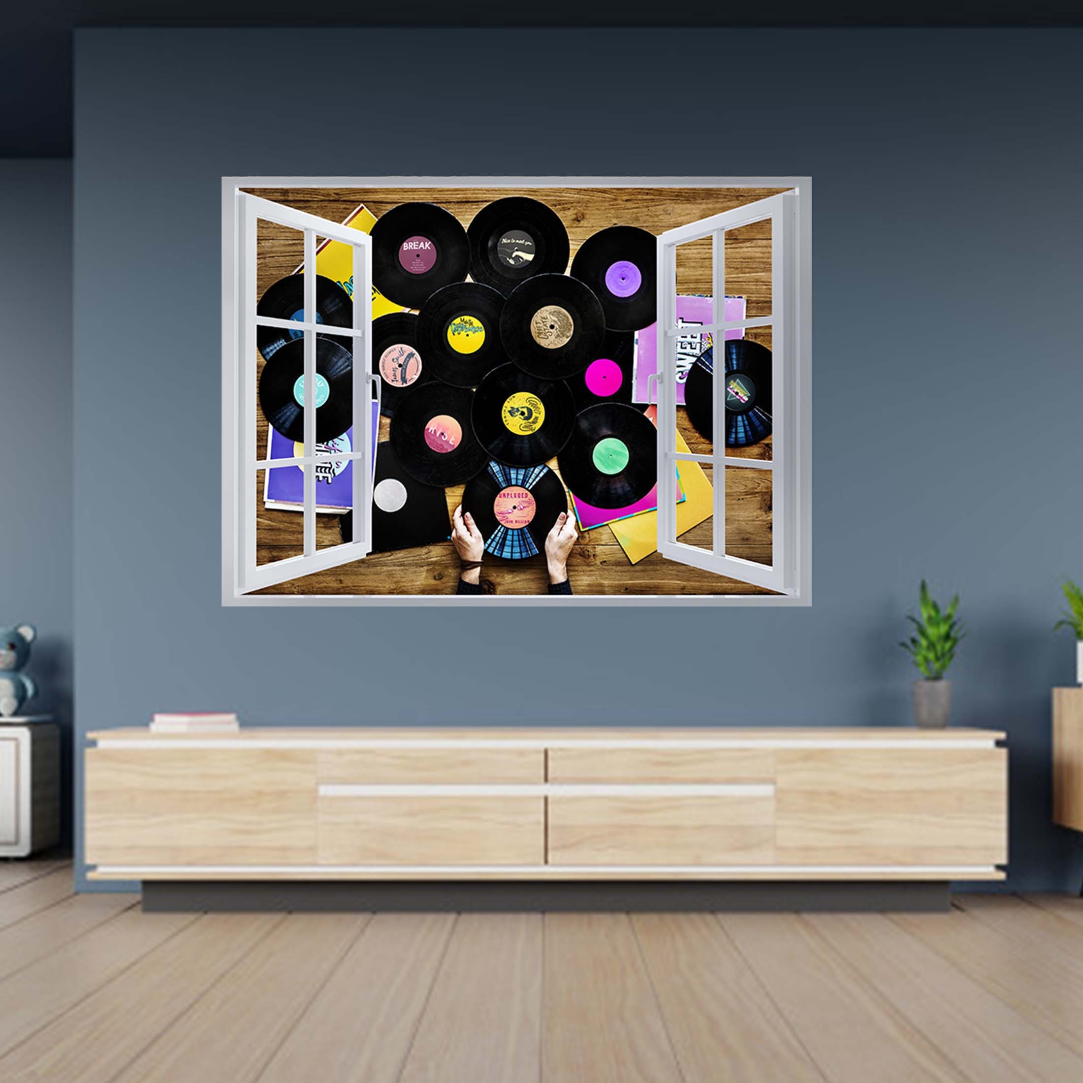 Wall Sticker Vinyl Music Discs Theme 3D Window Effect Self - Etsy UK