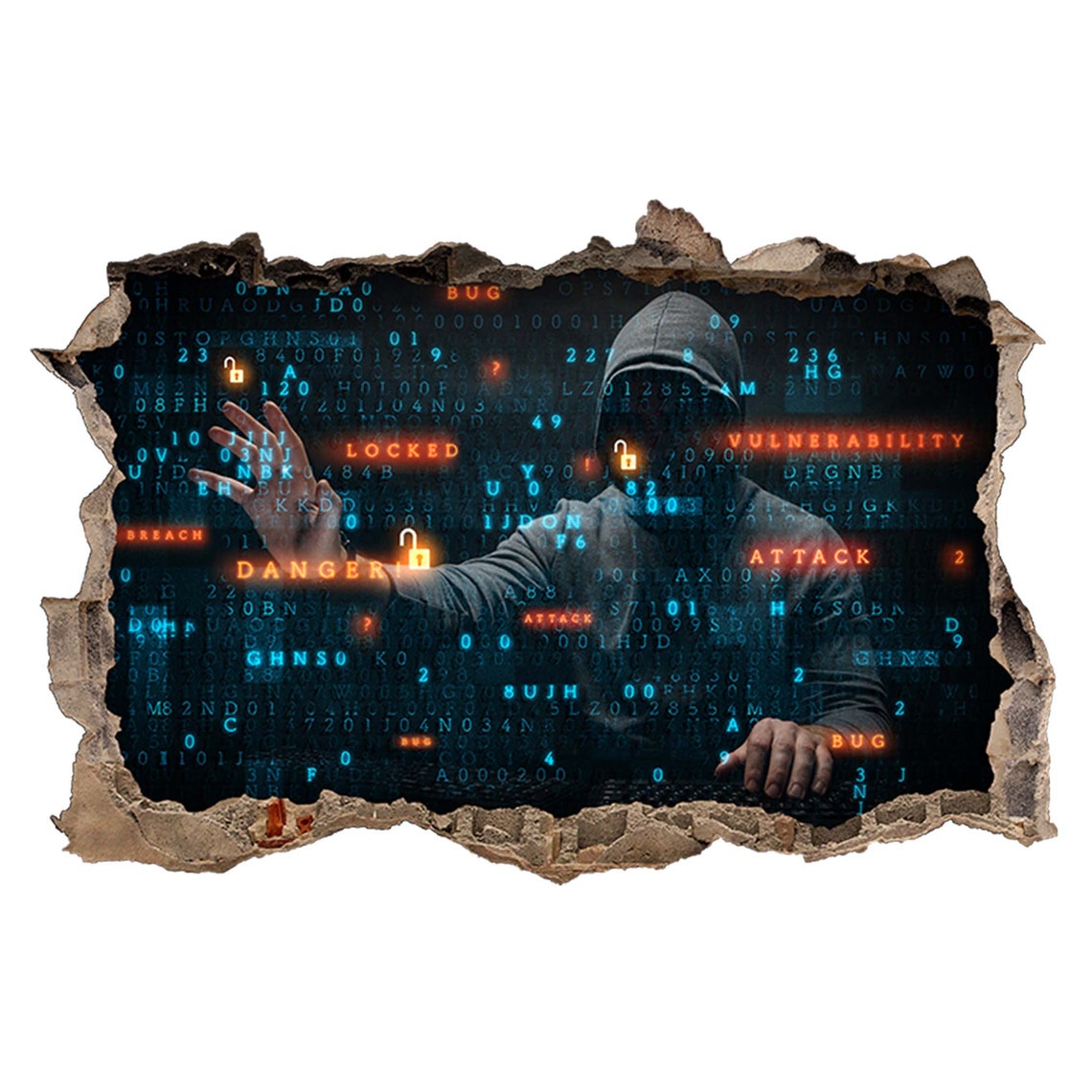 Pegatina de pared hacking hacker personaje 3D agujero en el | Etsy