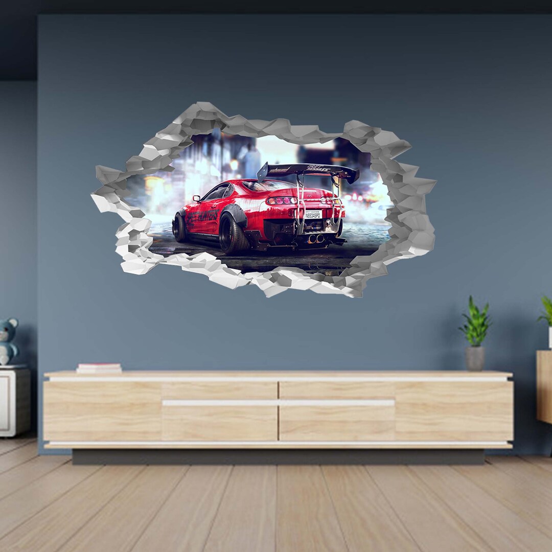 Wall Sticker Toyota Supra Sports Car 3D Hole in the Wall - Etsy