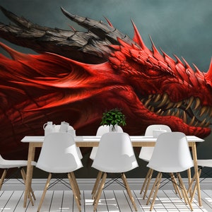 Red Dragon Wall Mural Wallpaper Wall Art Peel & Stick Self Adhesive ...