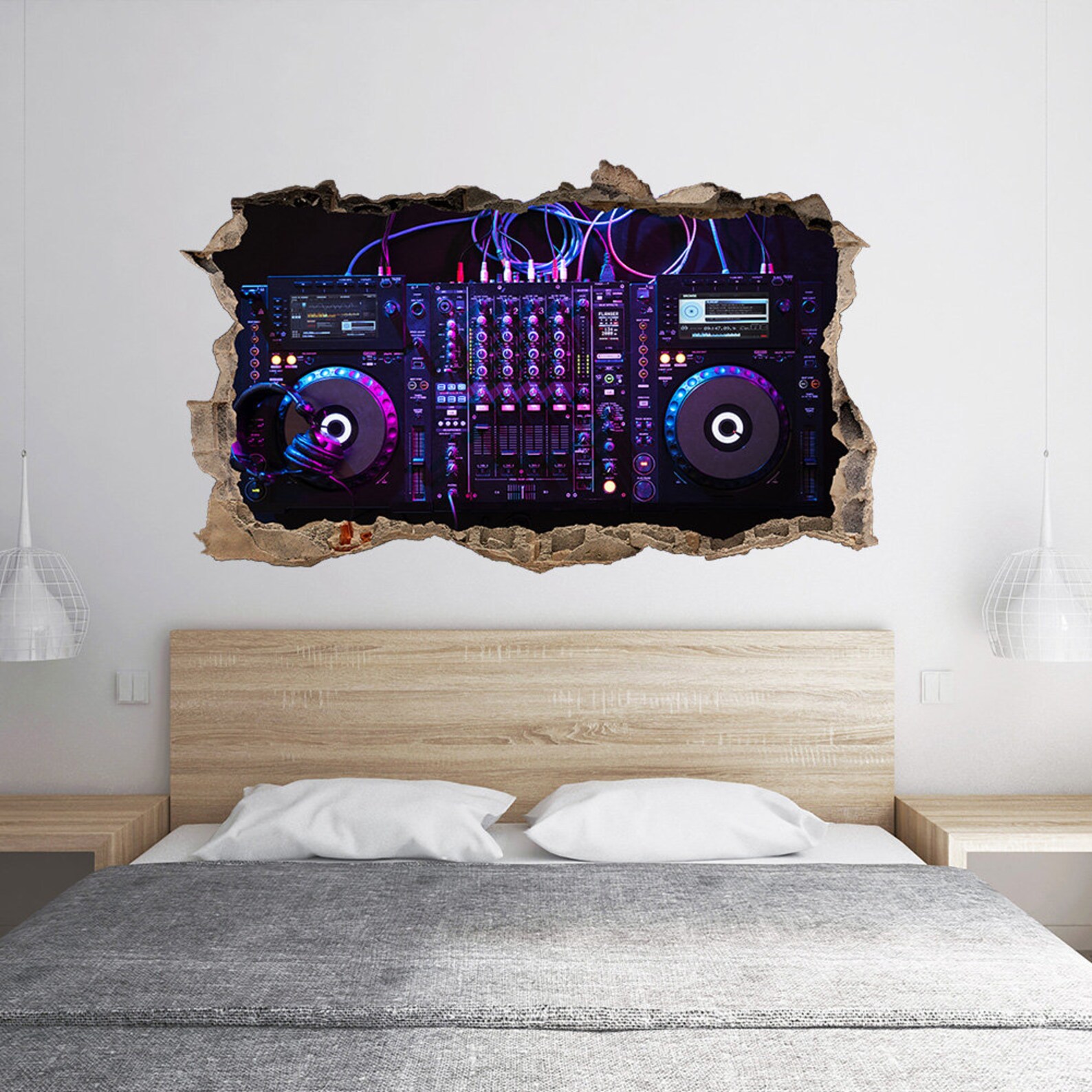 Wall Sticker DJ Music Console & Neon 3D Hole in The Wall | Etsy