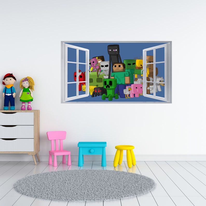 Minecraft Characters 3D Window Effect Self Adhesive Wall - Etsy UK