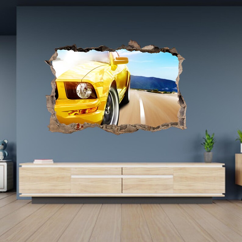 Wall Sticker Yellow Car on the Road 3D Hole in the Wall Effect - Etsy