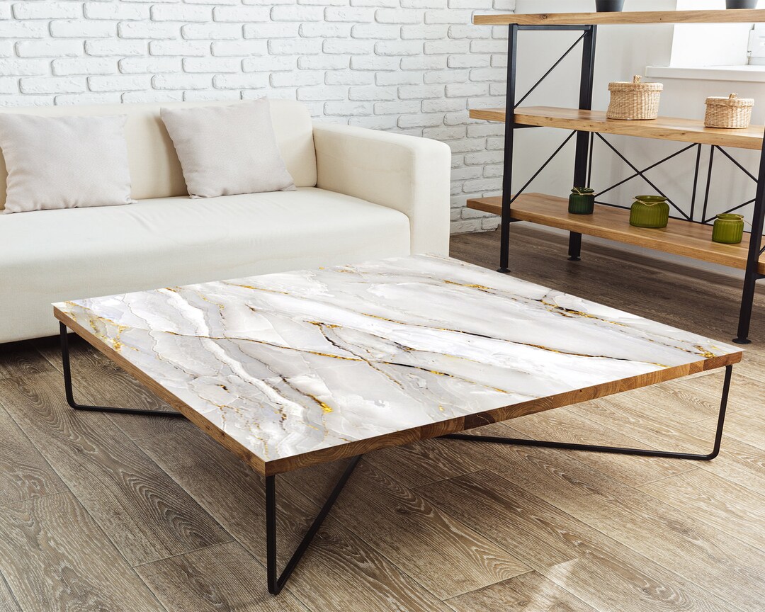 Elegant White Gold Marble Table Wrap, Self Adhesive Waterproof Vinyl ...