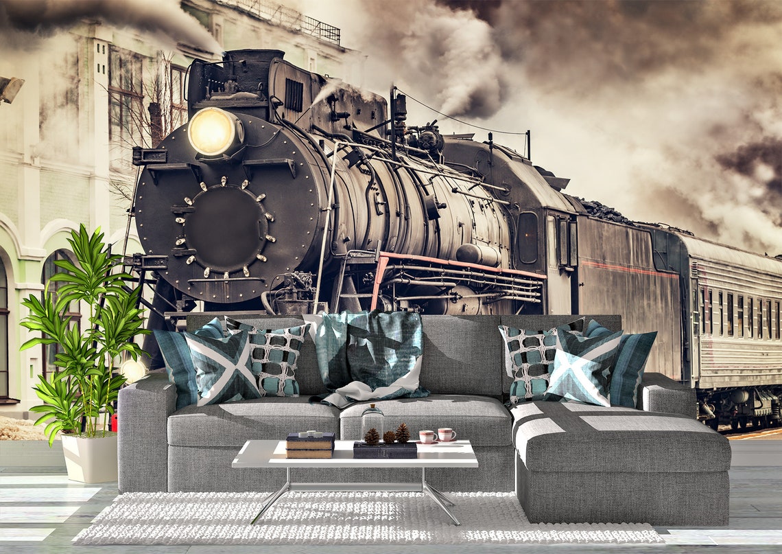 Train at the Station Wall Mural Wallpaper Wall Art Peel & | Etsy