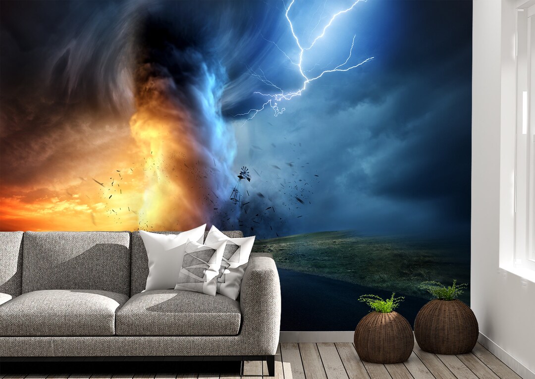 Tornado With Lightning Wall Mural Wallpaper Wall Art Peel & Stick Self ...