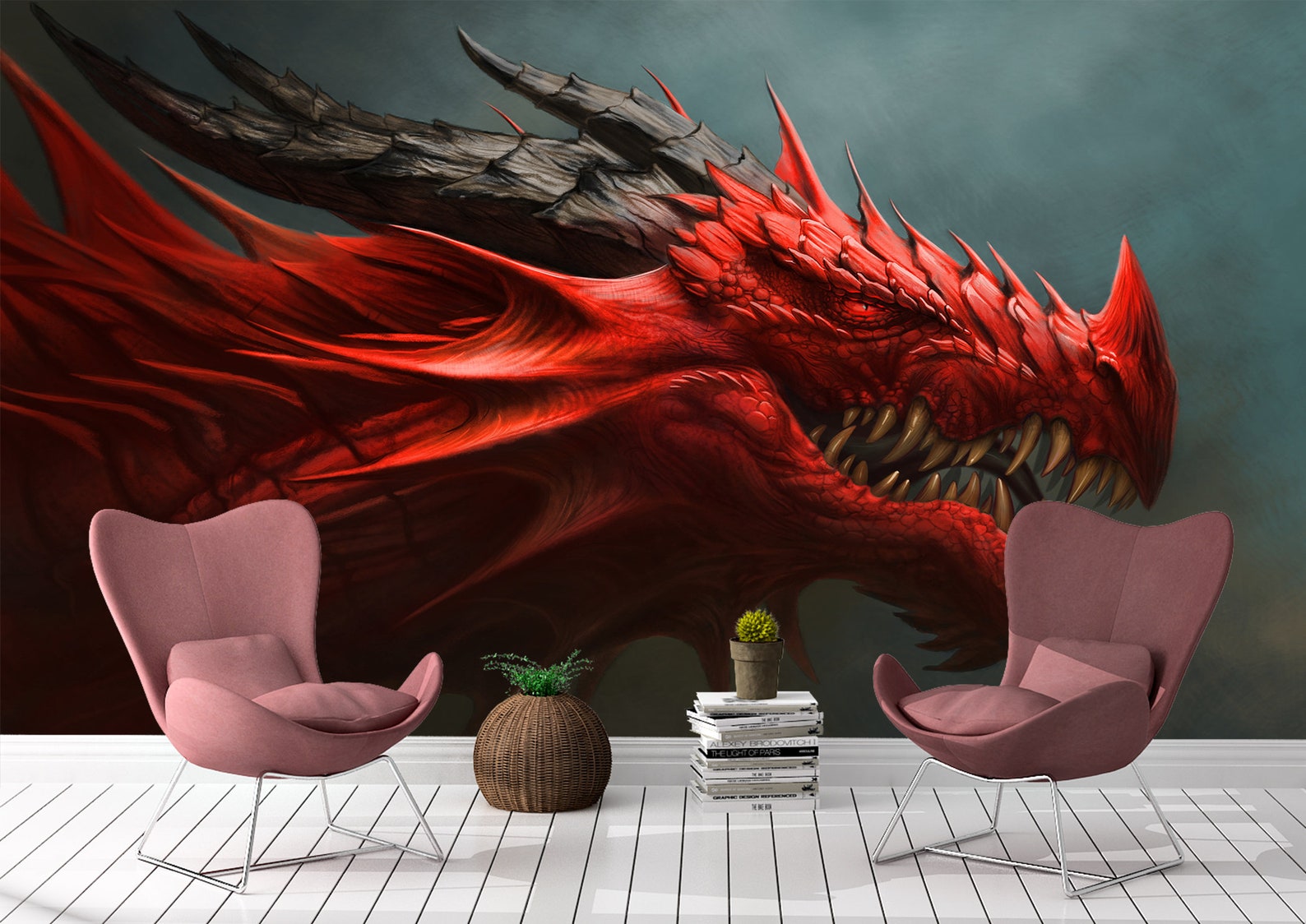 Red Dragon Wall Mural Wallpaper Wall Art Peel & Stick Self | Etsy