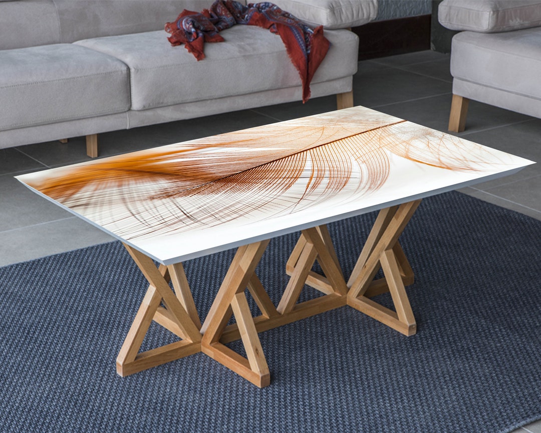 Brown Feathers Texture Table Sticker, Self Adhesive Removable Vinyl ...