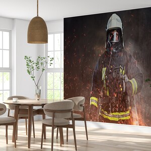 Resolute Firefighter's Stand Wallpaper Mural: Self-adhesive Fiery ...