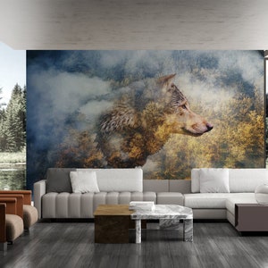 Wolf Wall Mural Peel and Stick Wallpaper, Bedroom Decor, Animal Wall ...