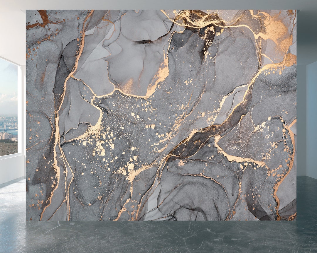 Grey and Gold Marble Wall Mural Wallpaper Wall Art Peel & Stick Self ...
