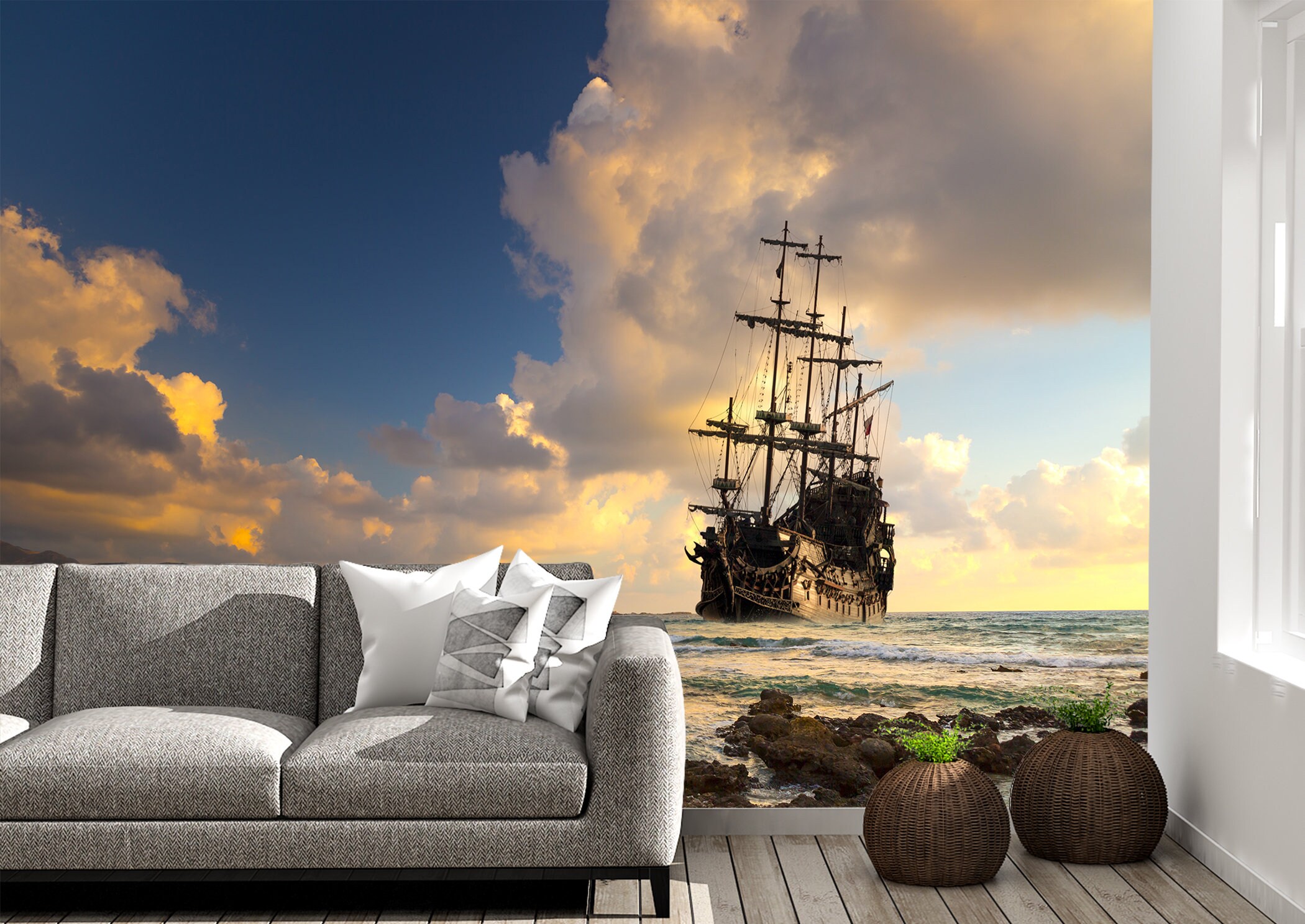 Pirate Ship Wall Mural Wallpaper Wall Art Peel & Stick Self | Etsy