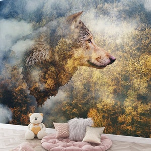 Wolf Wall Mural Peel and Stick Wallpaper, Bedroom Decor, Animal Wall ...