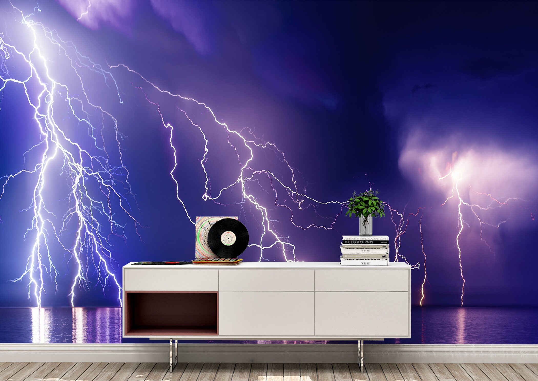 Lightning Bolts Over the Water Wall Mural Wallpaper Wall Art - Etsy UK