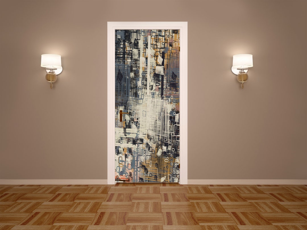 Abstract Geometric Pattern Door Mural Sticker, Self Adhesive Door Wrap ...