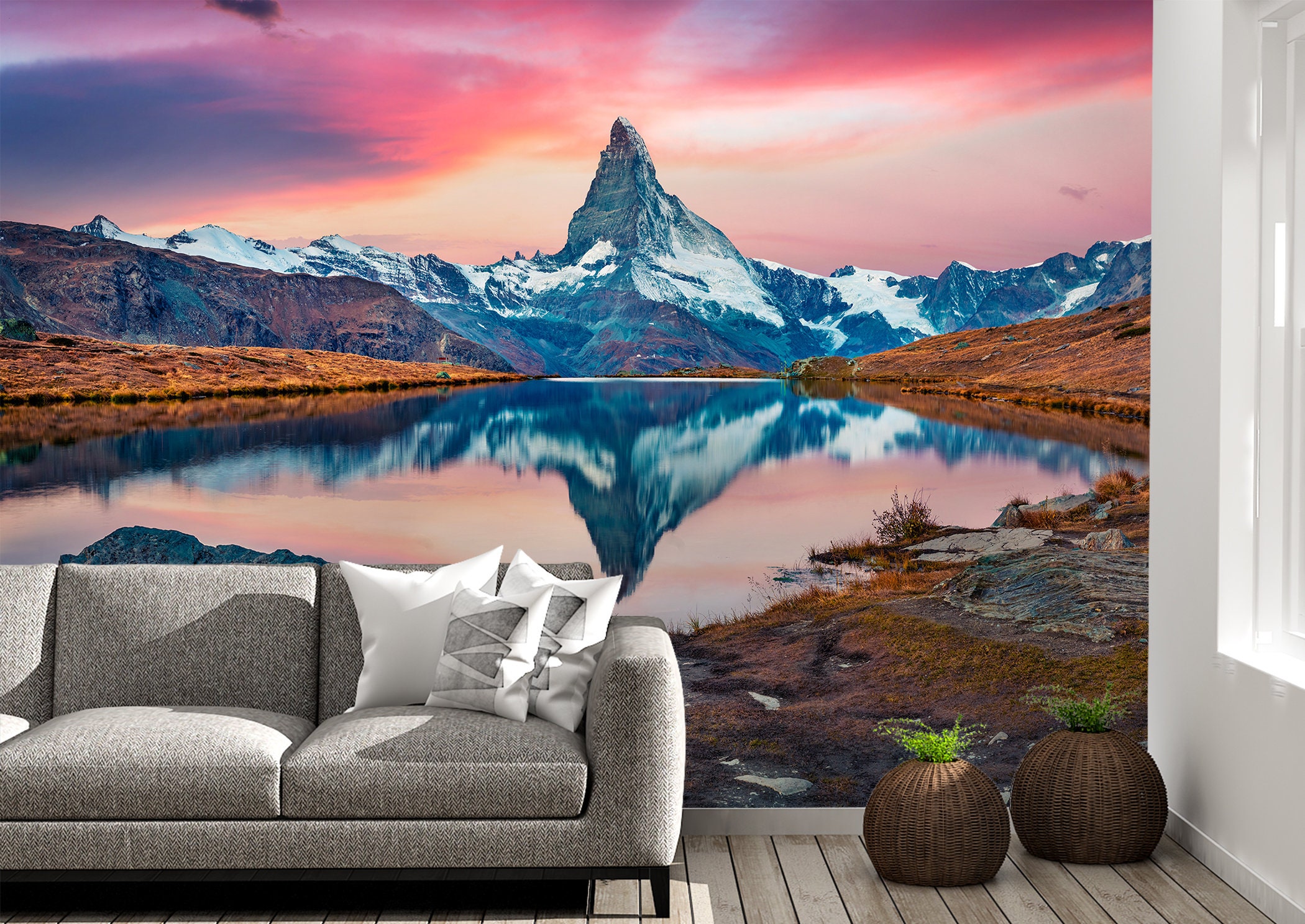 Lake and Mountains Wall Mural Wallpaper Wall Art Peel & Stick | Etsy