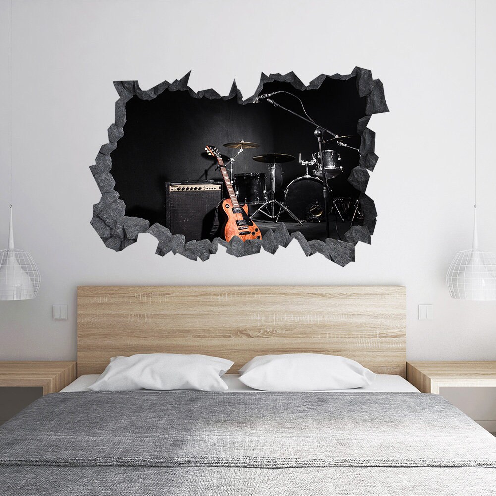 Wall Sticker Music Band Instruments 3D Hole in the Wall C - Etsy