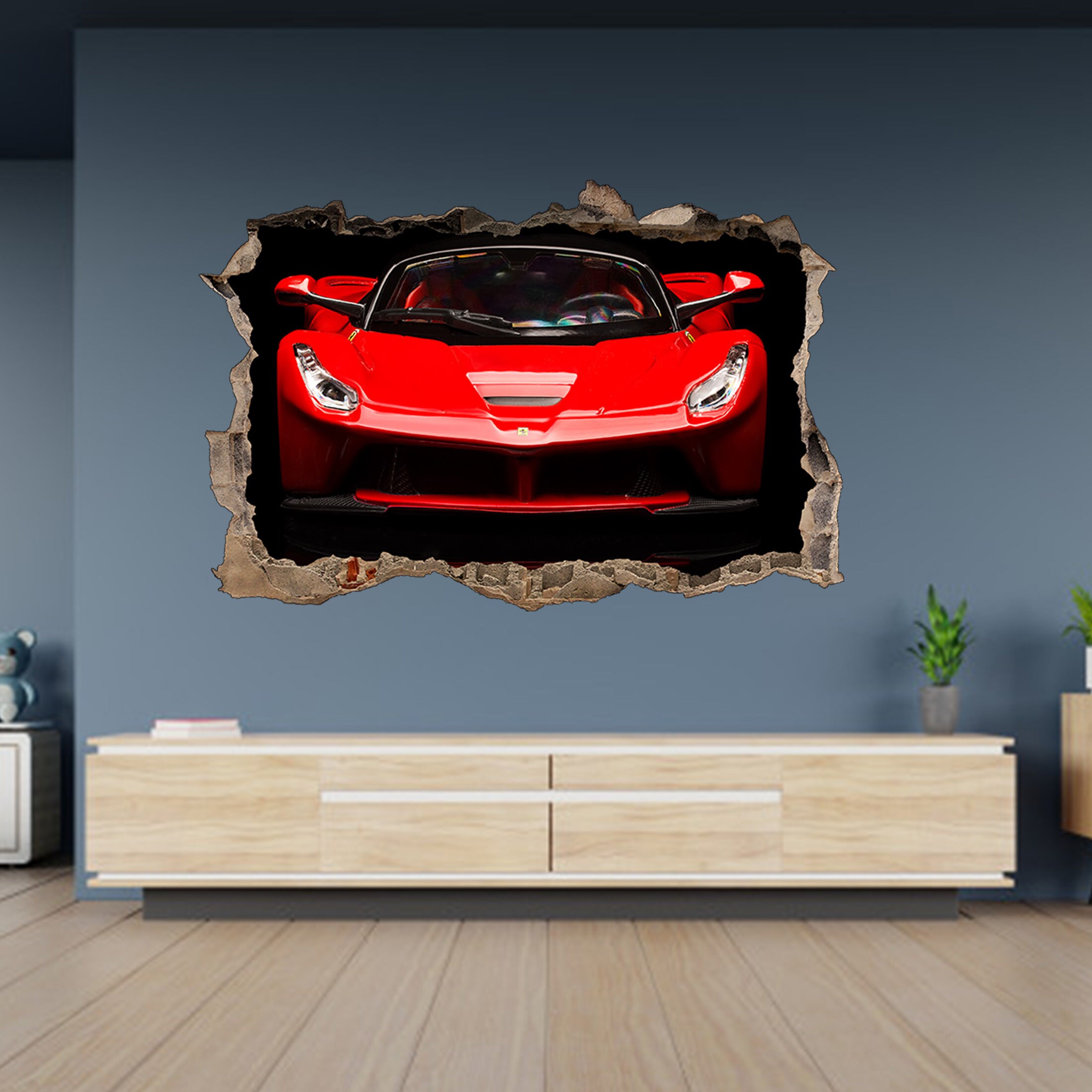 Wall Sticker Red Ferrari La Ferrari 3D Hole in The Wall Effect | Etsy