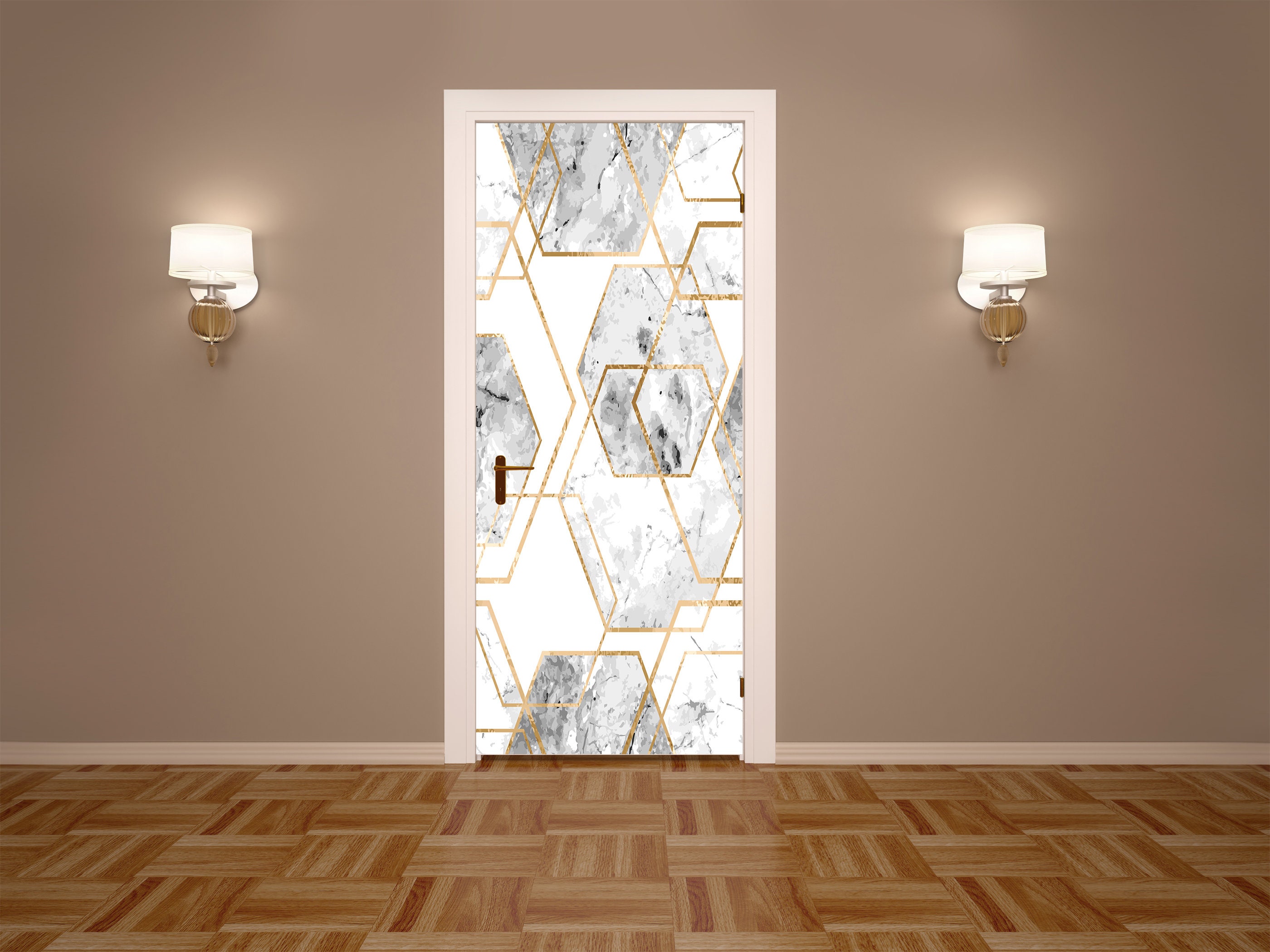 Gray And Gold Marble Door Mural Sticker
