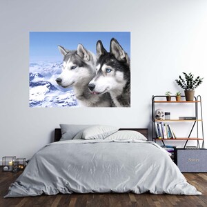 Wall Sticker Husky in Mountains Theme Poster Self Adhesive Art Decal ...