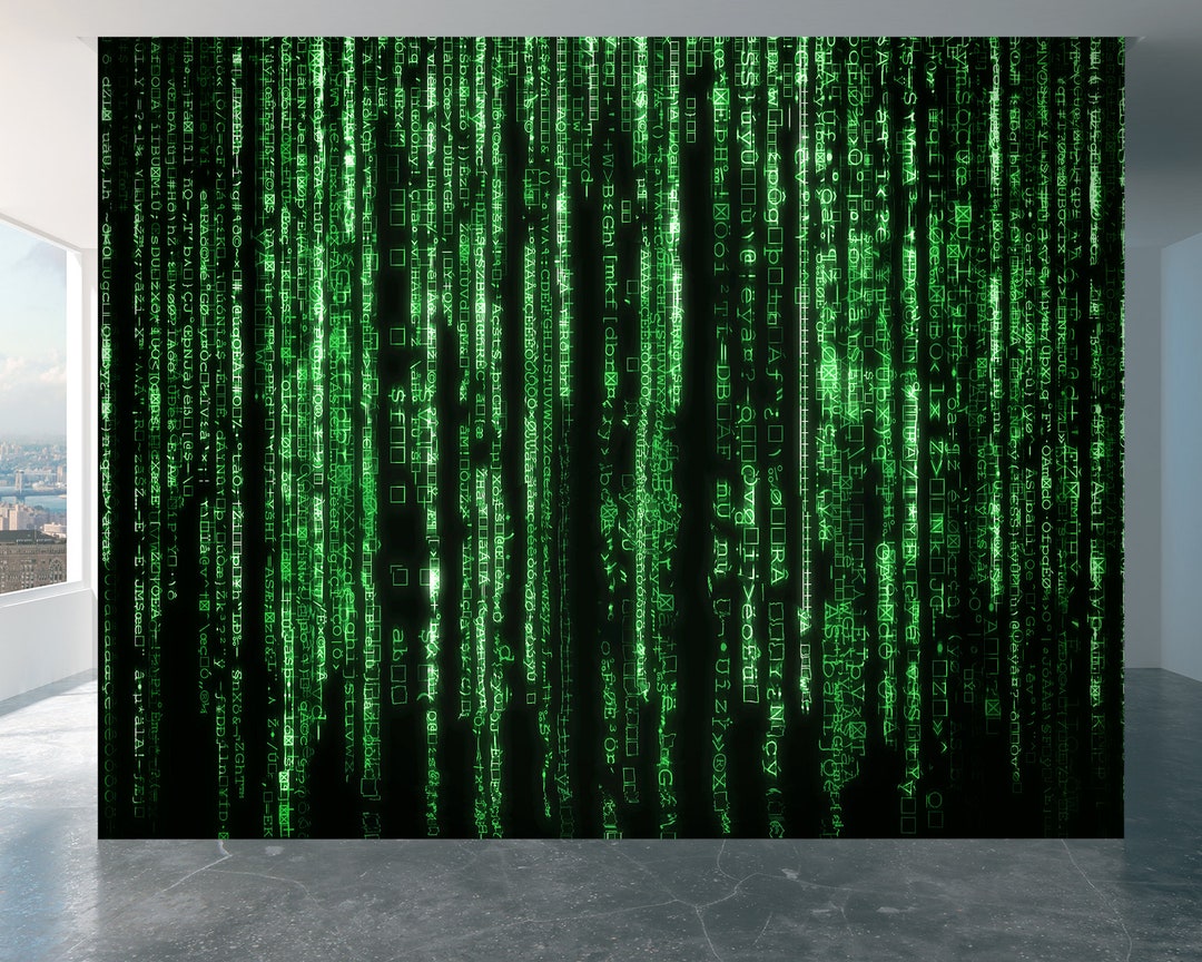 Matrix Digital Code Cascade Wallpaper Mural: Self-adhesive Green ...