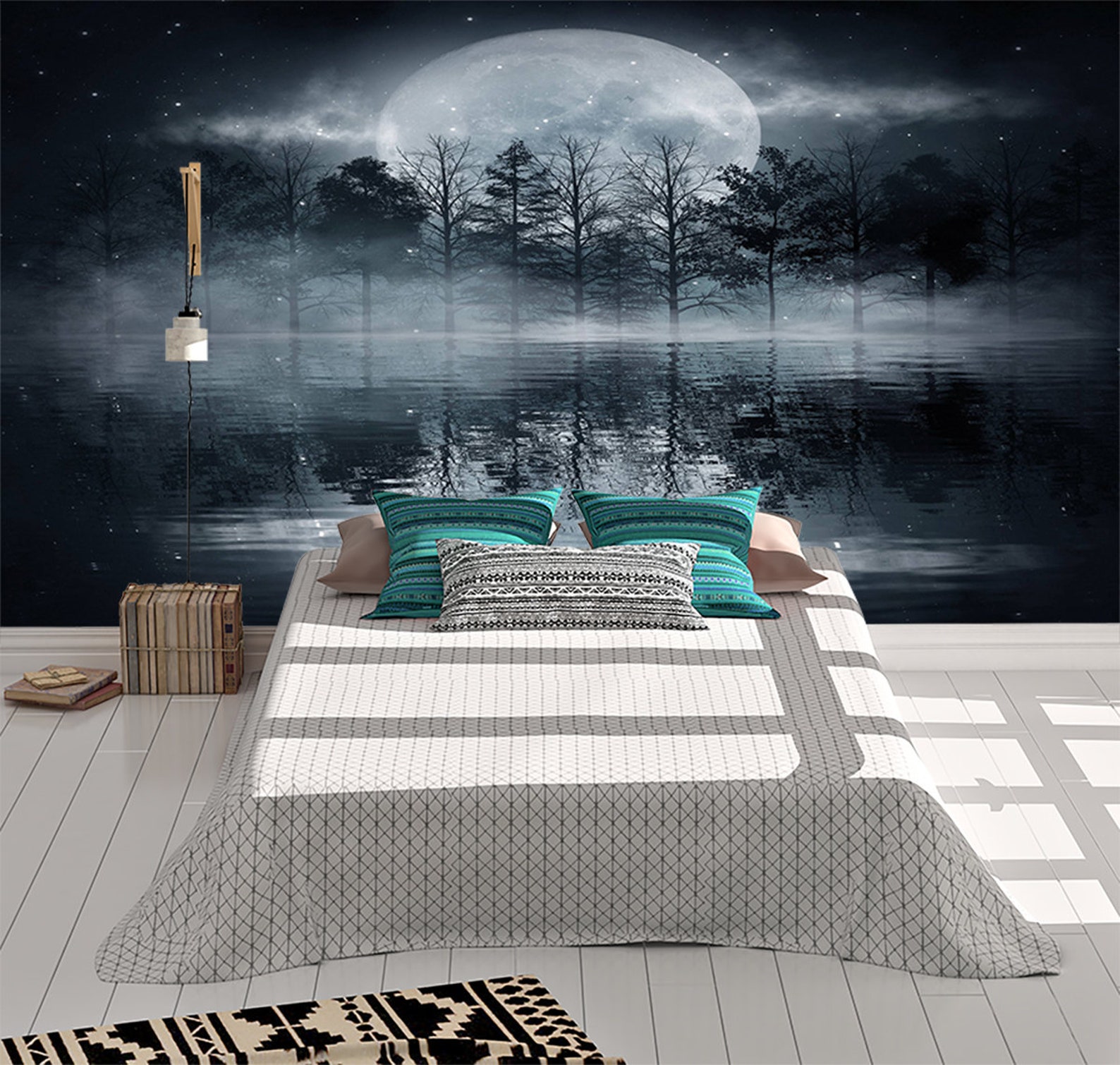 Dark Night Full Moon View Wall Mural Photo Wallpaper UV Print - Etsy