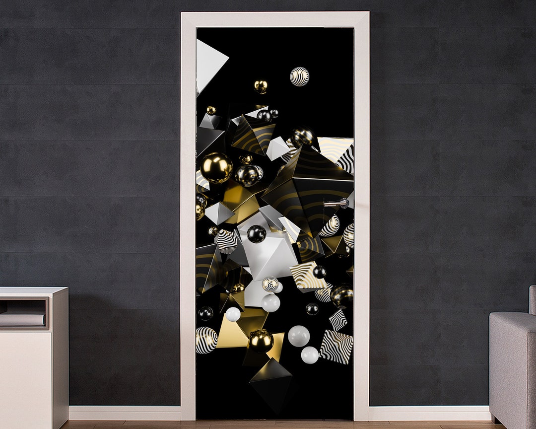 Glossy Solids on the Black Background Door Sticker Peel N' Stick Vinyl ...