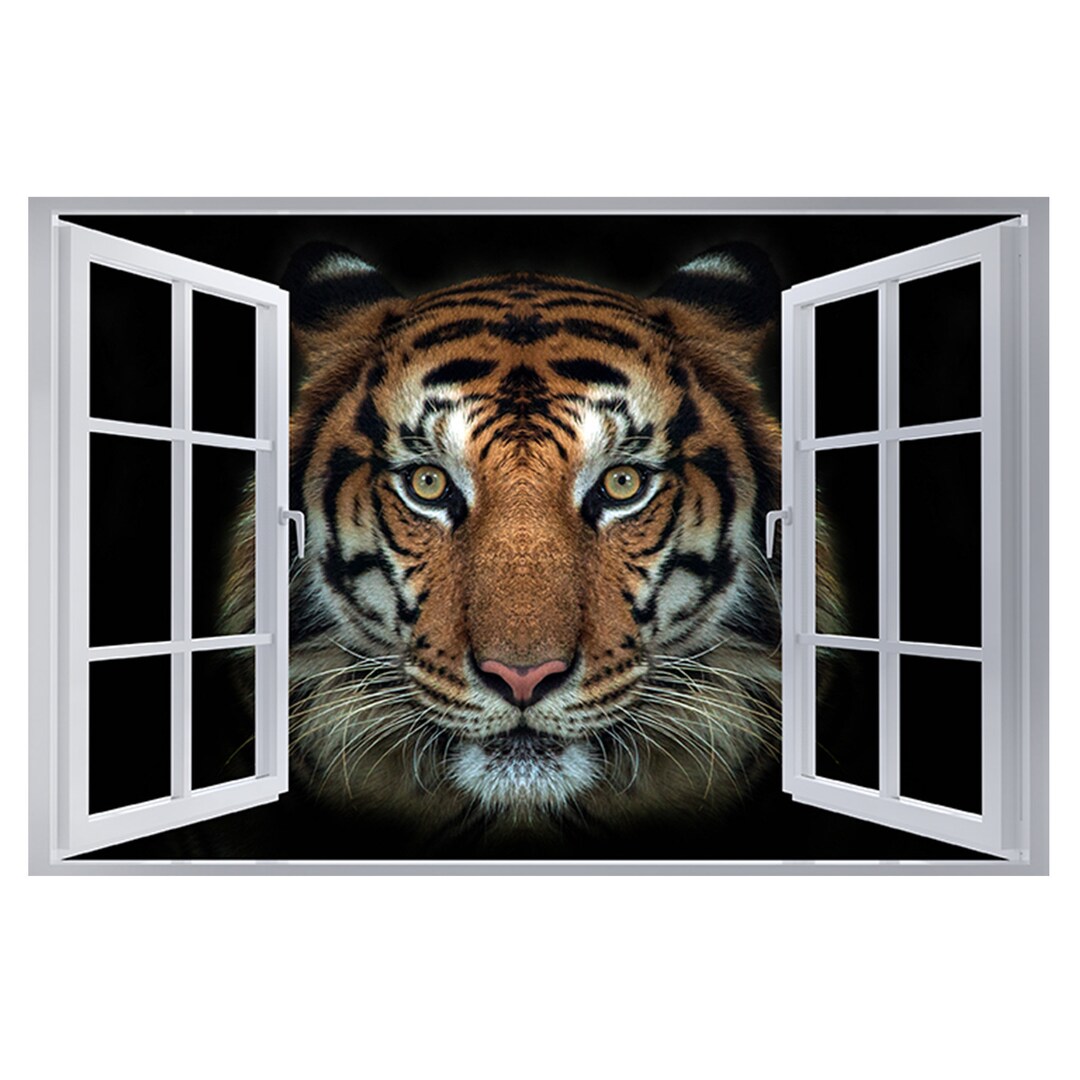 Wall Sticker Tiger Portrait Theme 3D Window Effect Self Adhesive Art ...