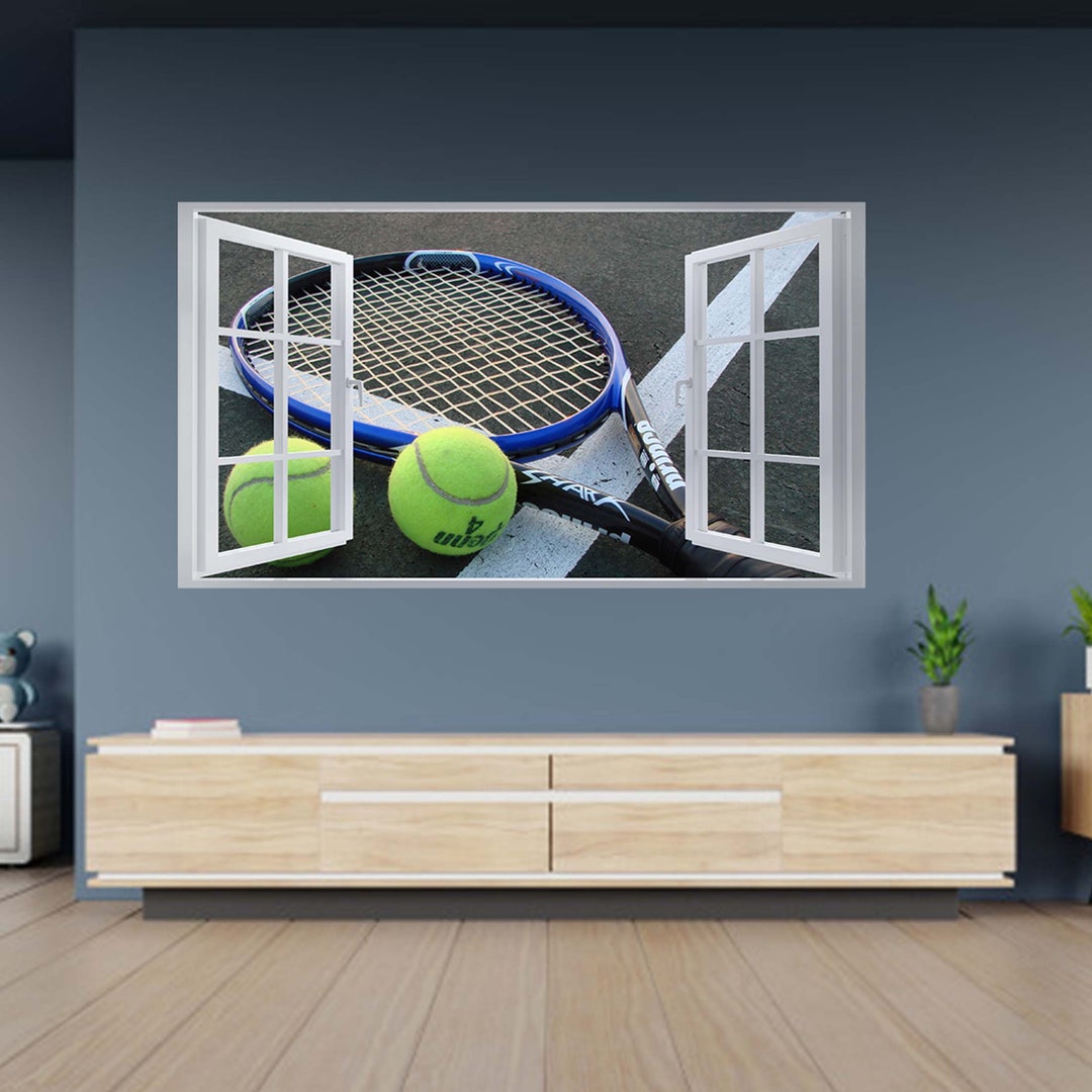 Wall Sticker Tennis Racket Theme 3D Window Effect Self Adhesive Décor ...